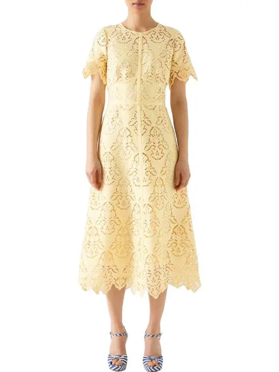 LK BENNETT Georgia Embroidered Midi Dress - Yellow