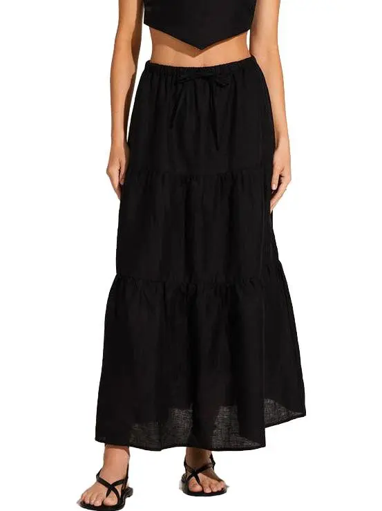 VITAMIN A® Canyon Tiered Linen Maxi Skirt - Black