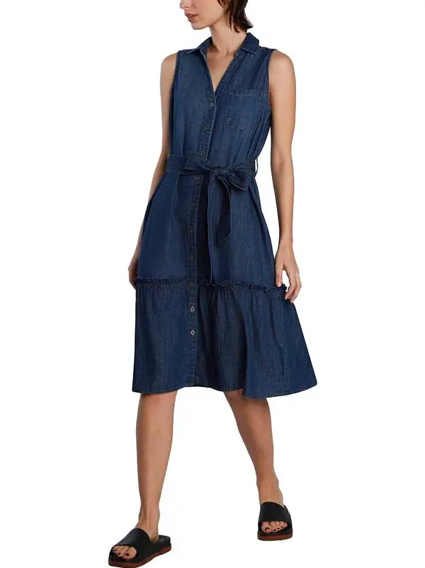 WASH LAB DENIM Allie Sleeveless Tiered Shirt Dress - Dark Wash Blue