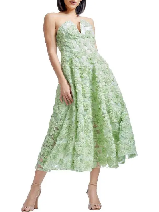Dress The Population Briella Rosette Strapless Fit & Flare Dress - Sage