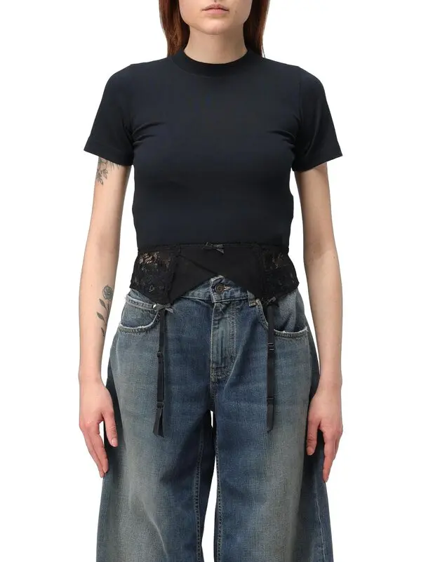 Balenciaga T-shirt With Lace Detail - Black