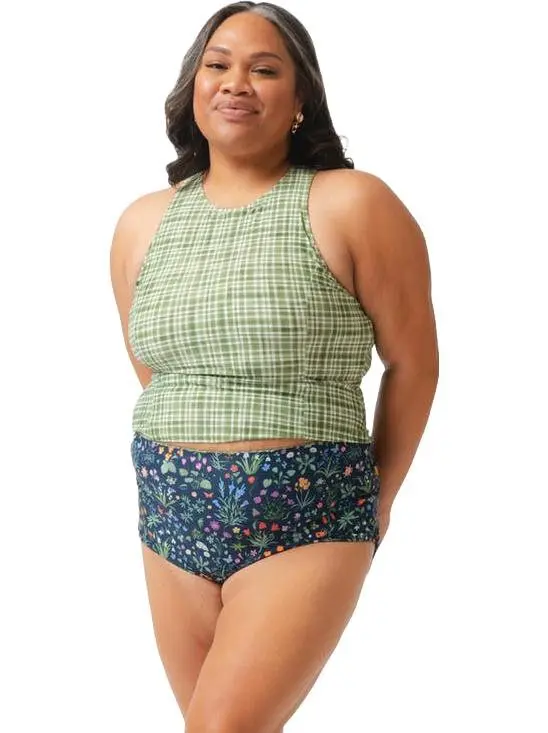 LIME RICKI SWIMWEAR Racerback Tankini Top - Fern Gingham