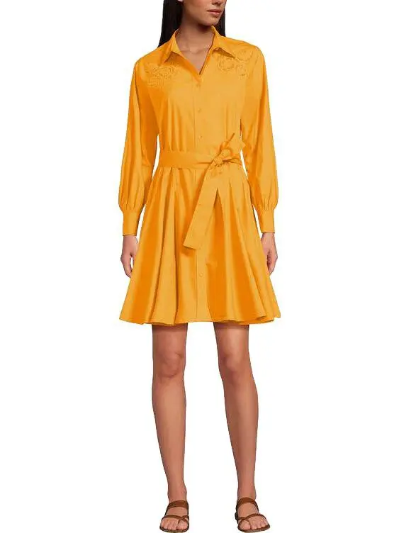 LANDS' END Poplin Button-front Shirt Dress With Godets - Sweet Mango