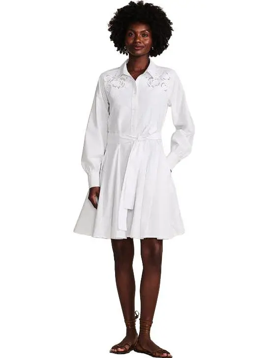 LANDS' END Poplin Button-front Shirt Dress With Godets - White