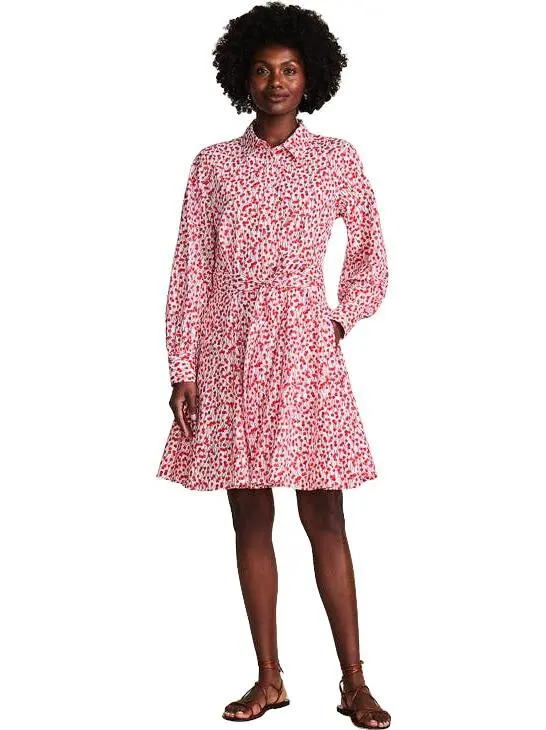 LANDS' END Poplin Button-front Shirt Dress With Godets - White/coral Red Painted Posies
