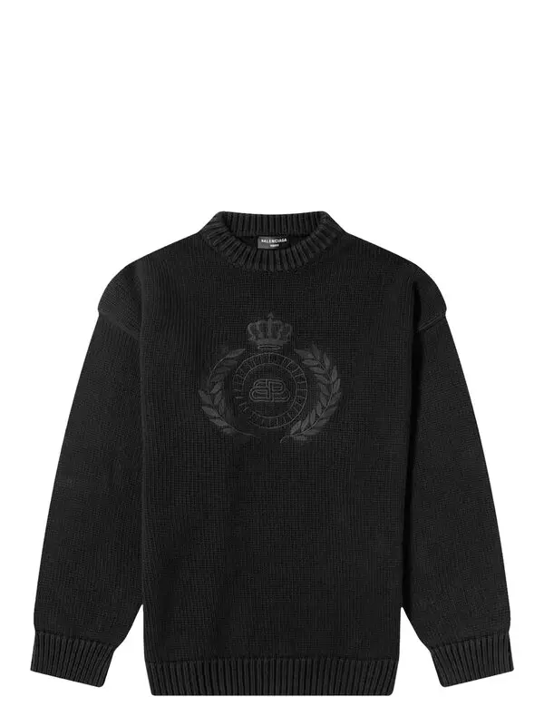 Balenciaga Wreath Logo Crewneck Knit - Black