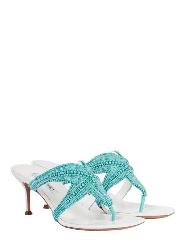 AQUAZZURA Reef Star 65 Leather Thong Sandals - Turquoise