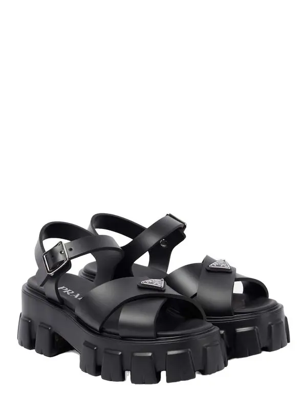 Prada Monolith Platform Sandals - Black