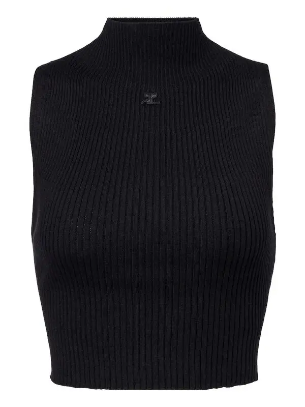 COURREGES Courrèges Ribbed Tank Top - Black