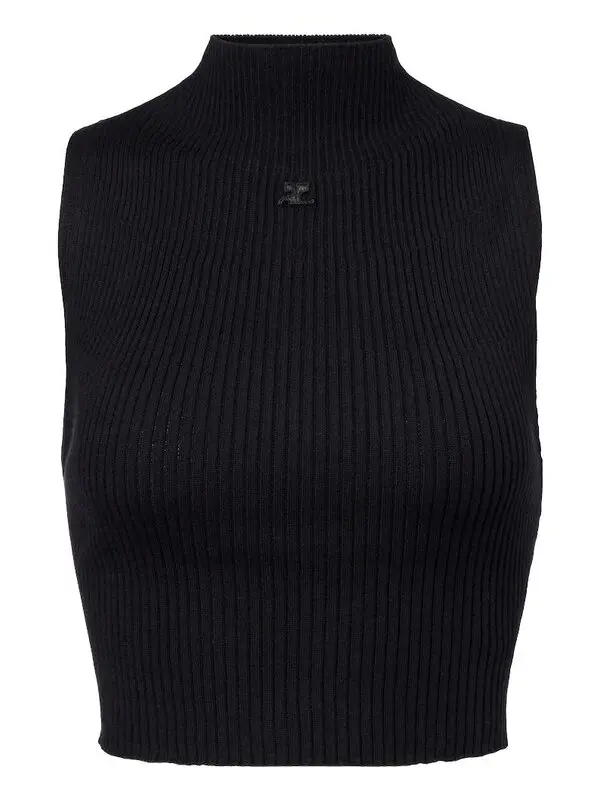 COURREGES Ribbed Mock Neck Tank Top - Black