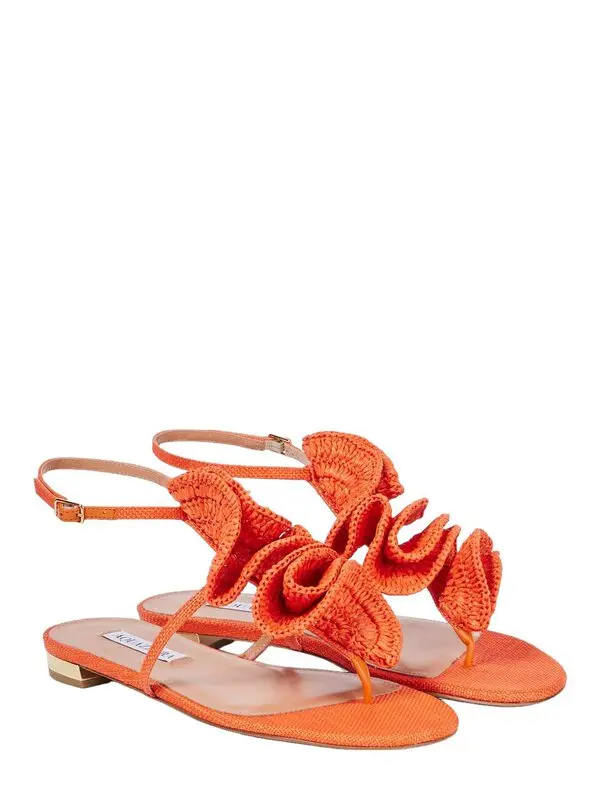 AQUAZZURA Noites Tropicais Raffia Thong Sandals - Orange