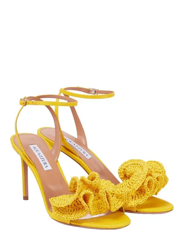AQUAZZURA Noches Tropicales 85 Raffia Sandals - Yellow