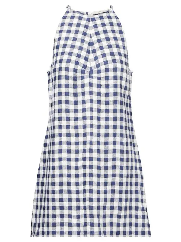 Asceno Antigua Gingham Linen Mini Dress - Blue