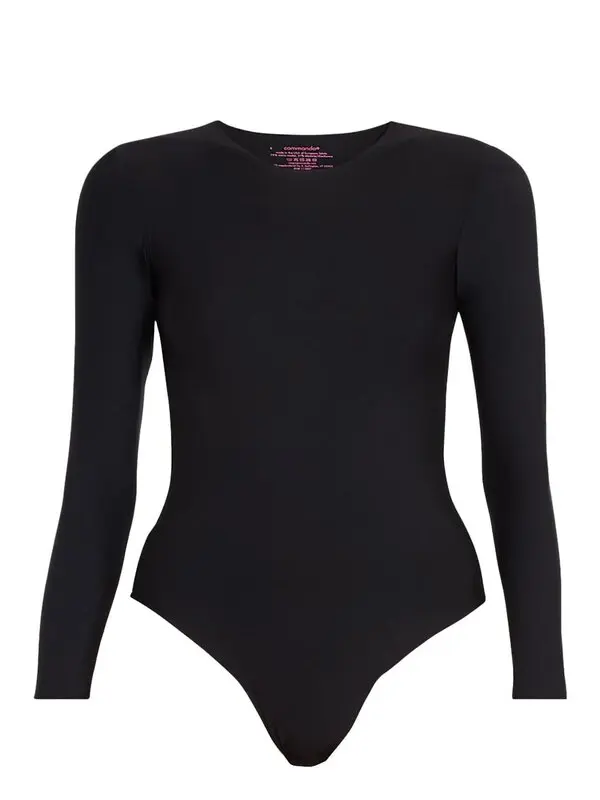 Commando Butter Long-sleeve Crewneck Thong Bodysuit - Black