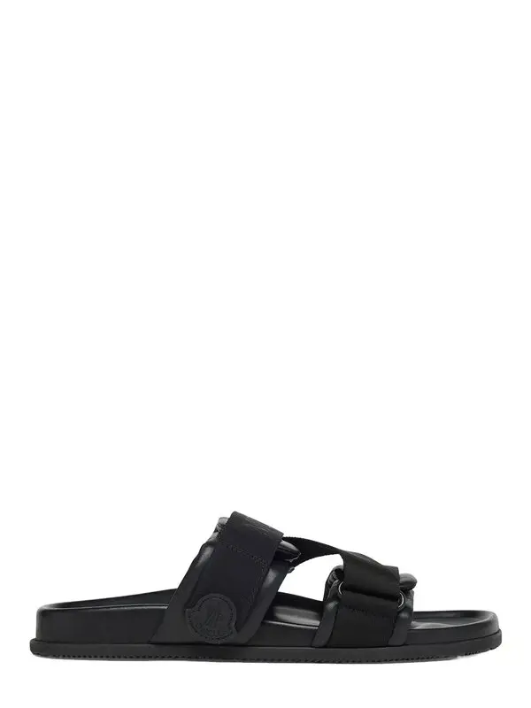 Moncler Mon Leather Slide Sandals - Black