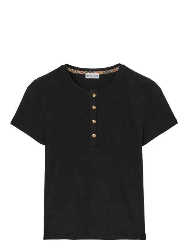 Burberry Cropped Ribbed Cotton T-shirt With Equestrian Knight Design - Black