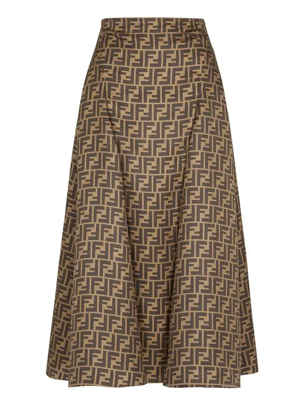 Fendi Flared Ff Motif Silk Twill Skirt - Brown