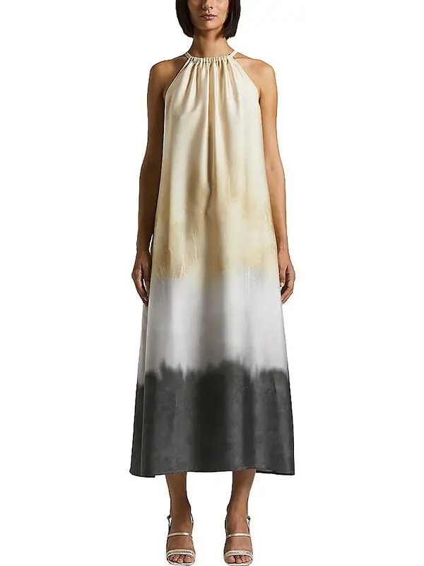 Peserico Printed Halter Dress - Quartz Sand