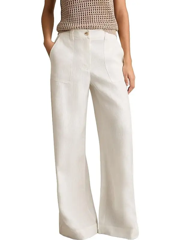 REISS Petite Ashby Wide Leg Linen Trousers - White