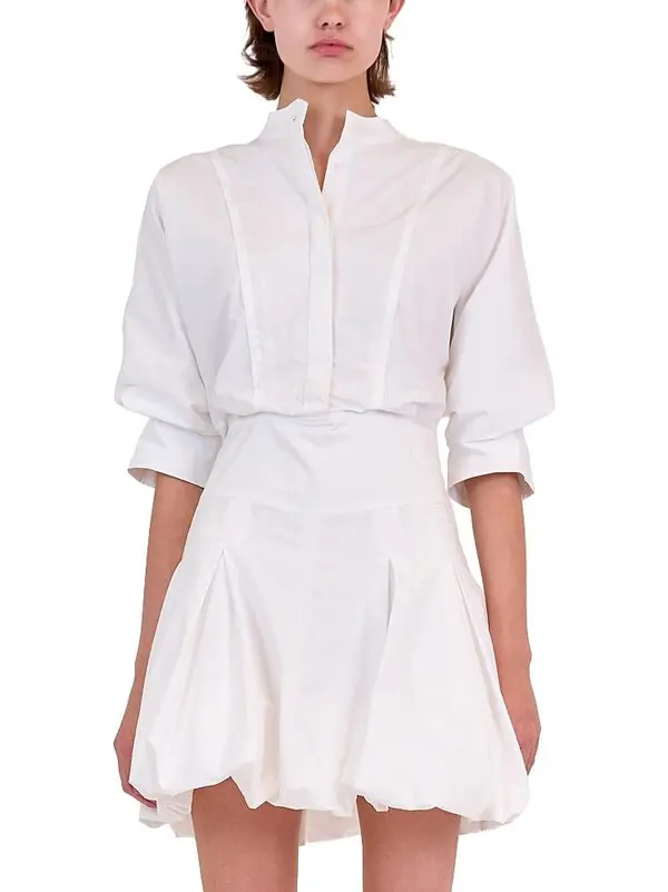 Simkhai Effie Bubble Hem Poplin Shirtdress - White
