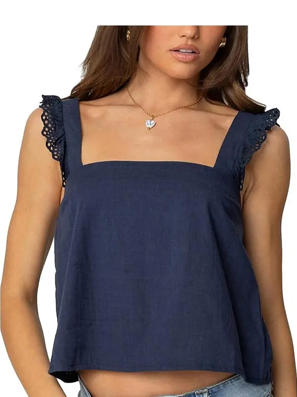 EDIKTED Viviana Linen Look Top - Blue