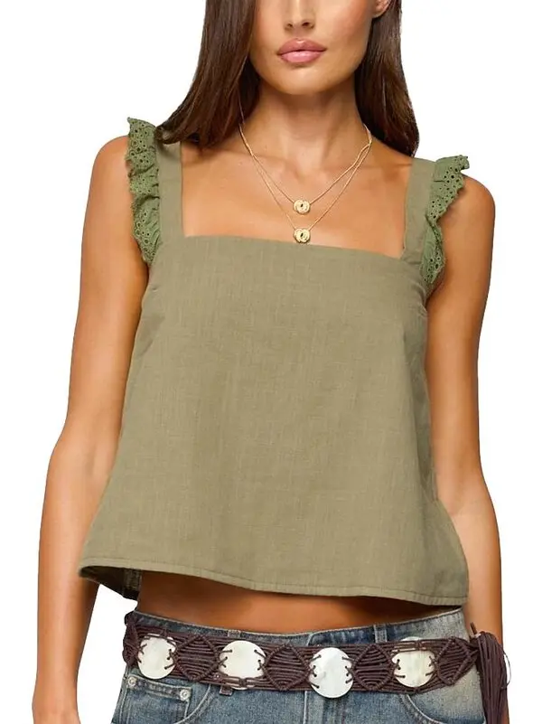 EDIKTED Viviana Linen Look Top - Olive
