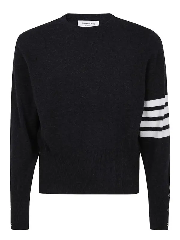 Thom Browne Classic Crewneck Pullover With 4-bar Stripe - Grey