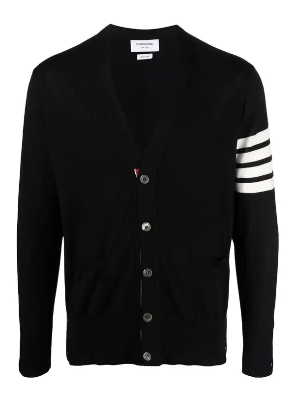 Thom Browne Classic V-neck Merino Wool Cardigan With 4-bar Stripes - Black