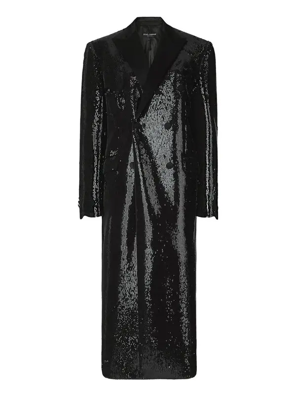 Dolce & Gabbana Micro-sequined Double-breasted Coat - Black