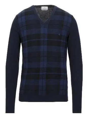 BROOKSFIELD Tartan Plaid V-neck Sweater - Blue