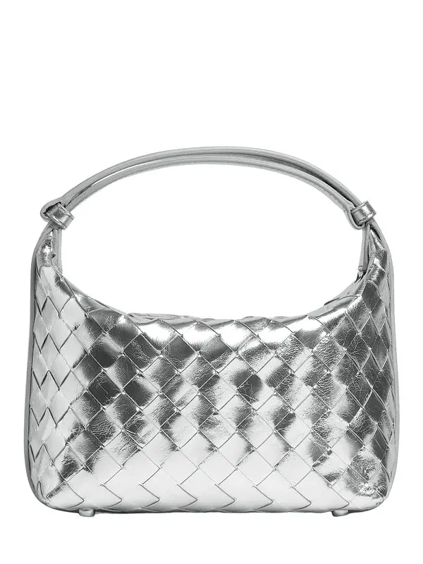 Bottega Veneta Mini Metallic Leather Wallace Top Handle Bag - Silver