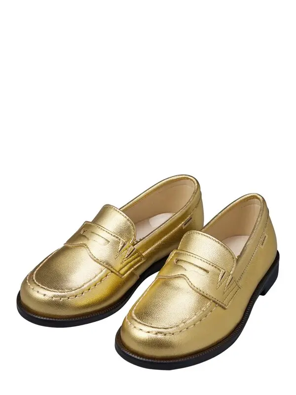 MIKI HOUSE Metallic Leather Loafers - Gold