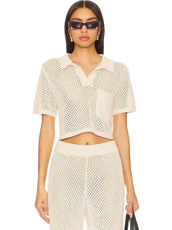 Onia Crochet Cropped Polo Top - Beige