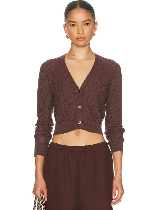 Enza Costa Linen Blend Cropped Cardigan - Chocolate
