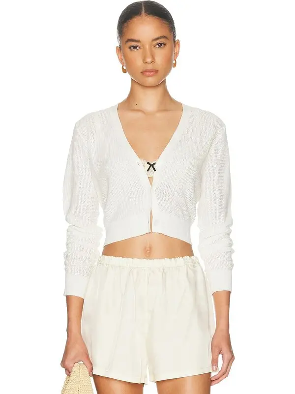 Enza Costa Linen Blend Cropped Cardigan - Off White