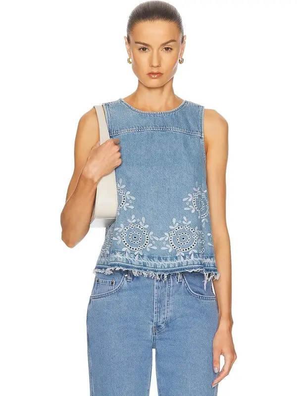GANNI Denim Top - Light Blue Stone