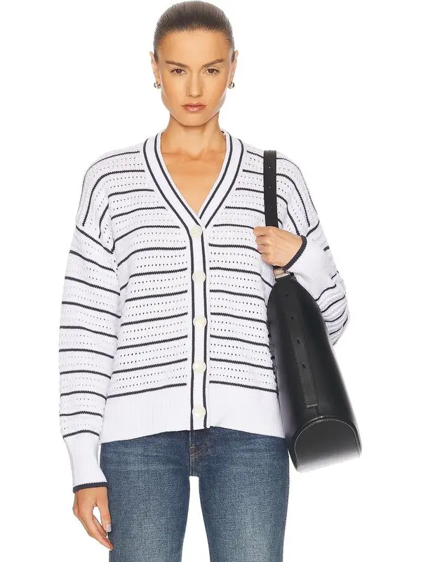 Varley Antonia Relaxed Fit Cardigan - White & Blue Nights
