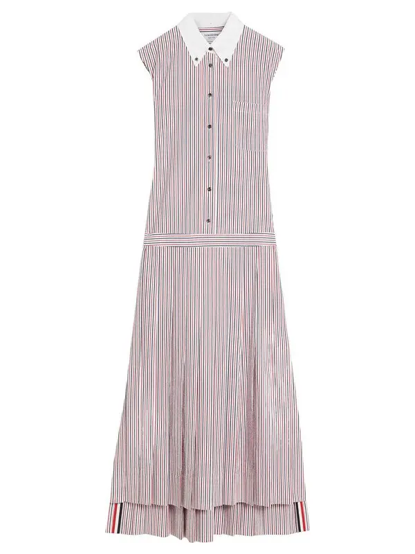 Thom Browne Striped Cotton-seersucker Maxi Shirt Dress - Red