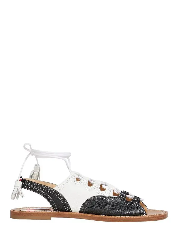 Thom Browne Ghillie Lace-up Two-tone Pebbled-leather Sandals - Black