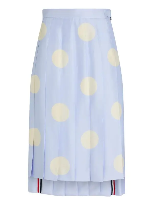 Thom Browne Pleated Polka Dot Silk-twill Midi Skirt - Light Blue