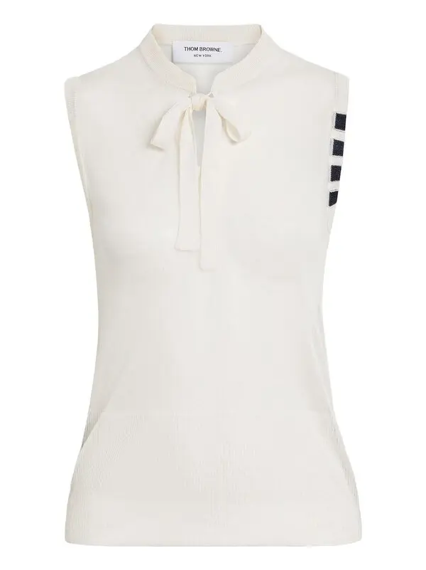 Thom Browne Tie-neck Silk Top - Ivory