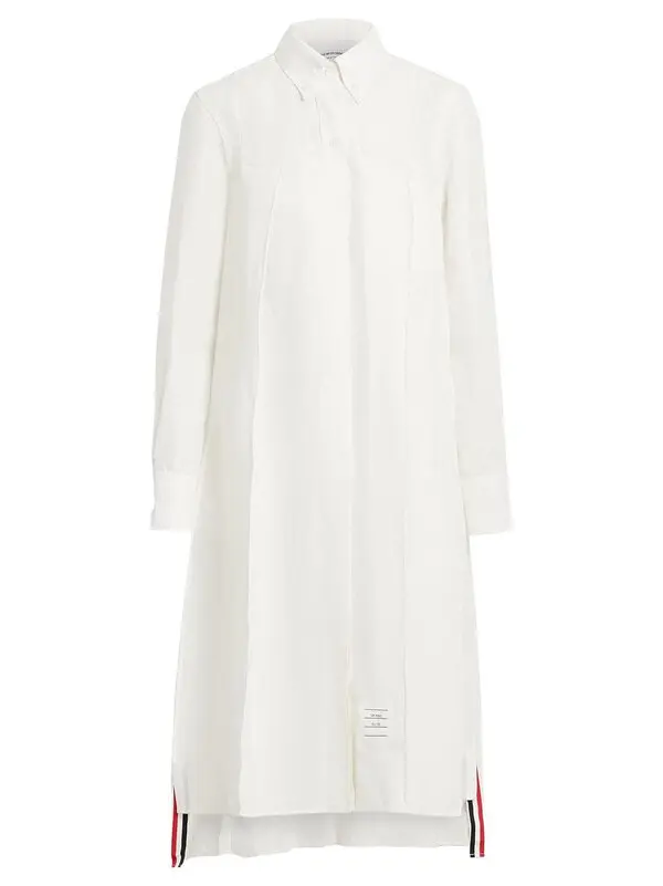 Thom Browne Pleated Linen Midi Shirt Dress - White
