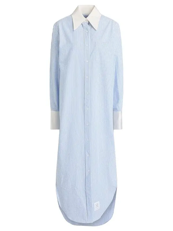 Thom Browne Striped Cotton-seersucker Maxi Shirt Dress - Light Blue