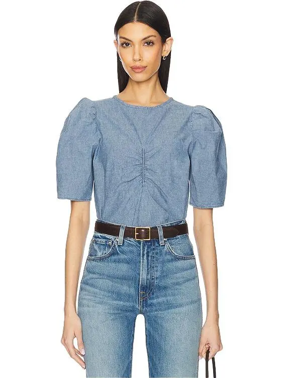NATION LOS ANGELES Cecily Baby Doll Top - Blue Chambray Faded Blue