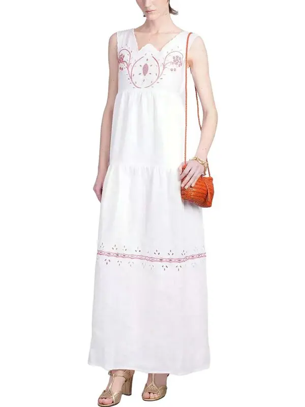 HOLY CAFTAN Embroidery Detail Maxi Dress - White