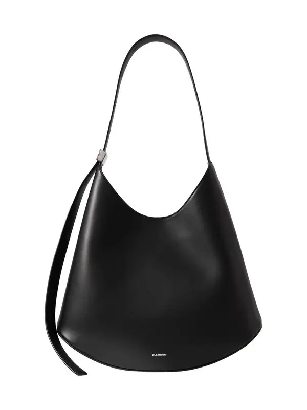 JIL SANDER Medium Leather Shoulder Bag - Black