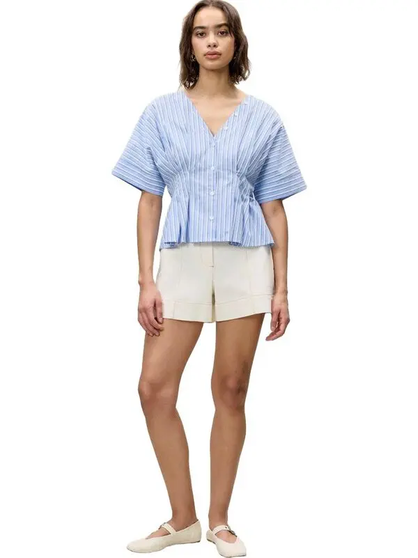 Rebecca Taylor Priya Poplin Top - Blue Stripe Combo