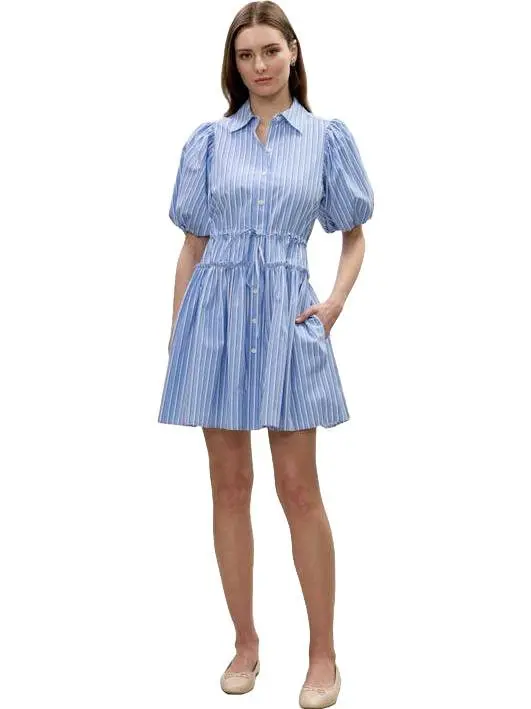 Rebecca Taylor Priya Poplin Shirt Dress - Blue Stripe Combo