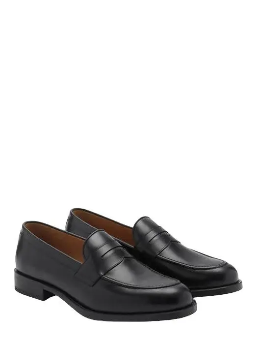 Mango Leather Penny Loafer - Black