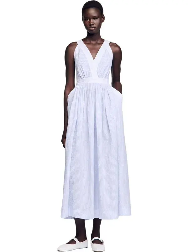 Sandro Long Striped Maxi Dress - Ciel/blanc
